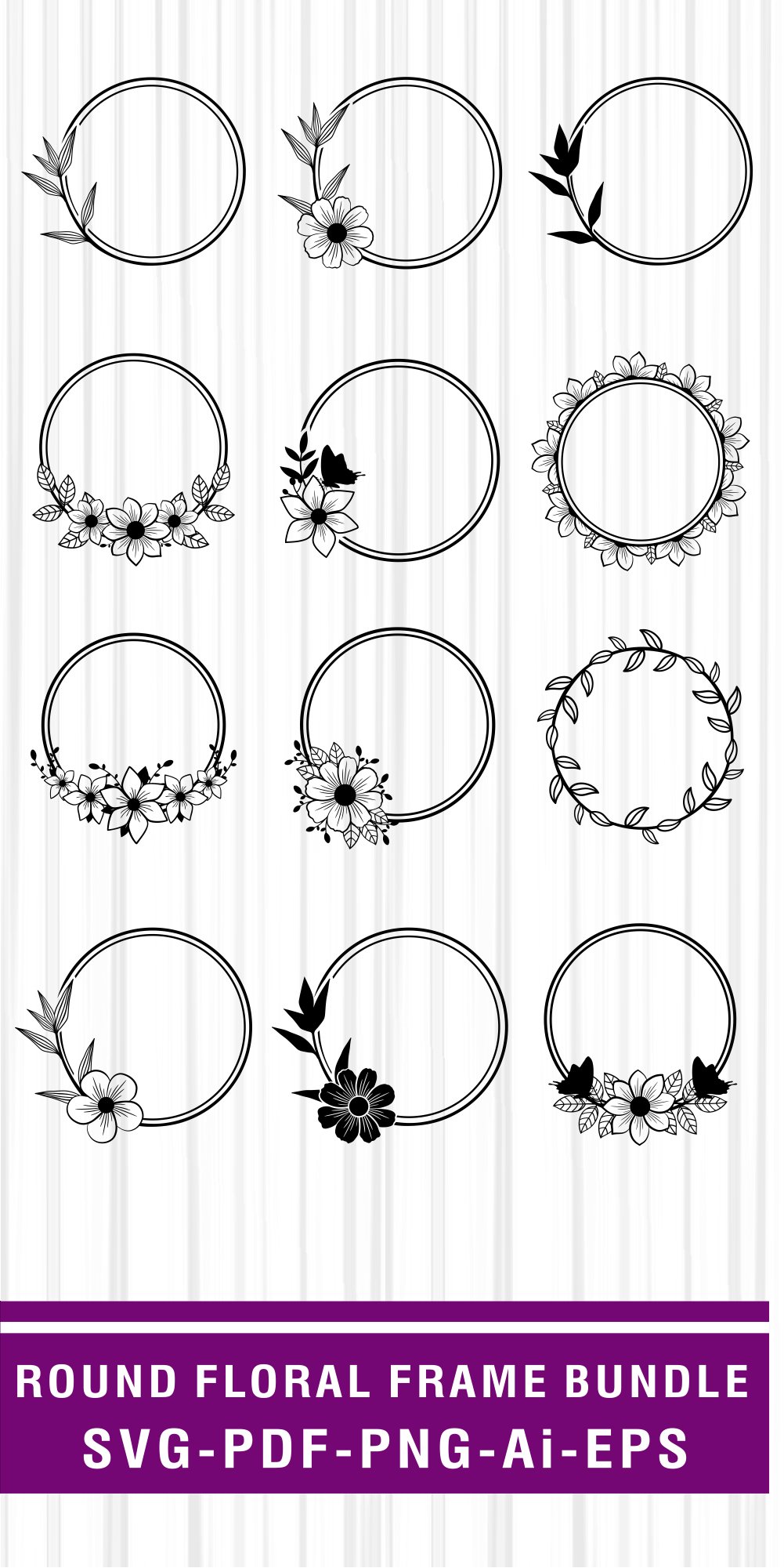 Floral Circle Monogram Frame SVG Bundle, Wreath SVG Bundle