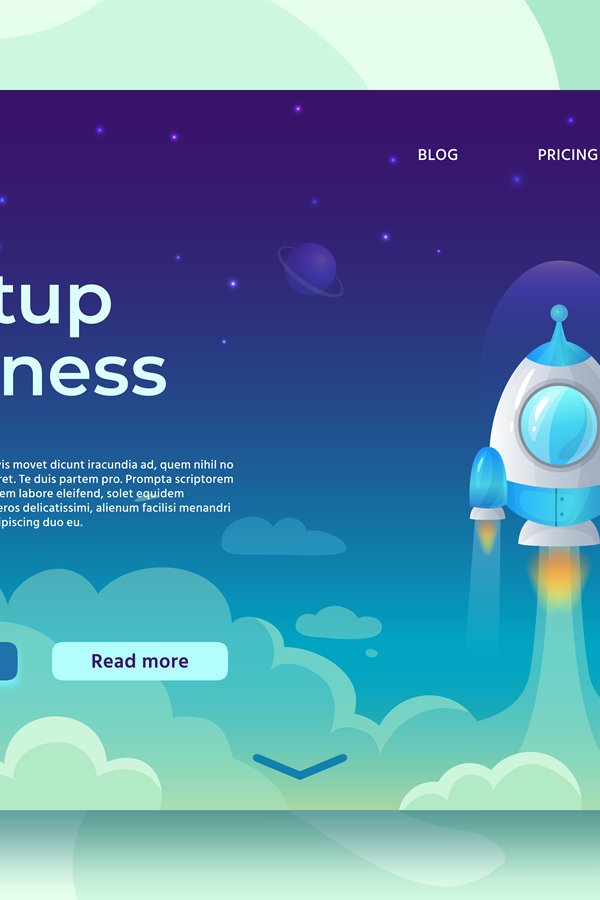 Startup launch landing page. Rocket launch, easy business st