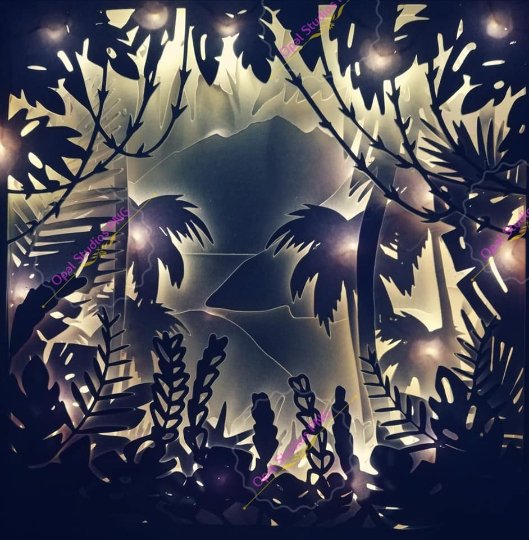 Serenity nature jungle mountains 3d layered shadow box light