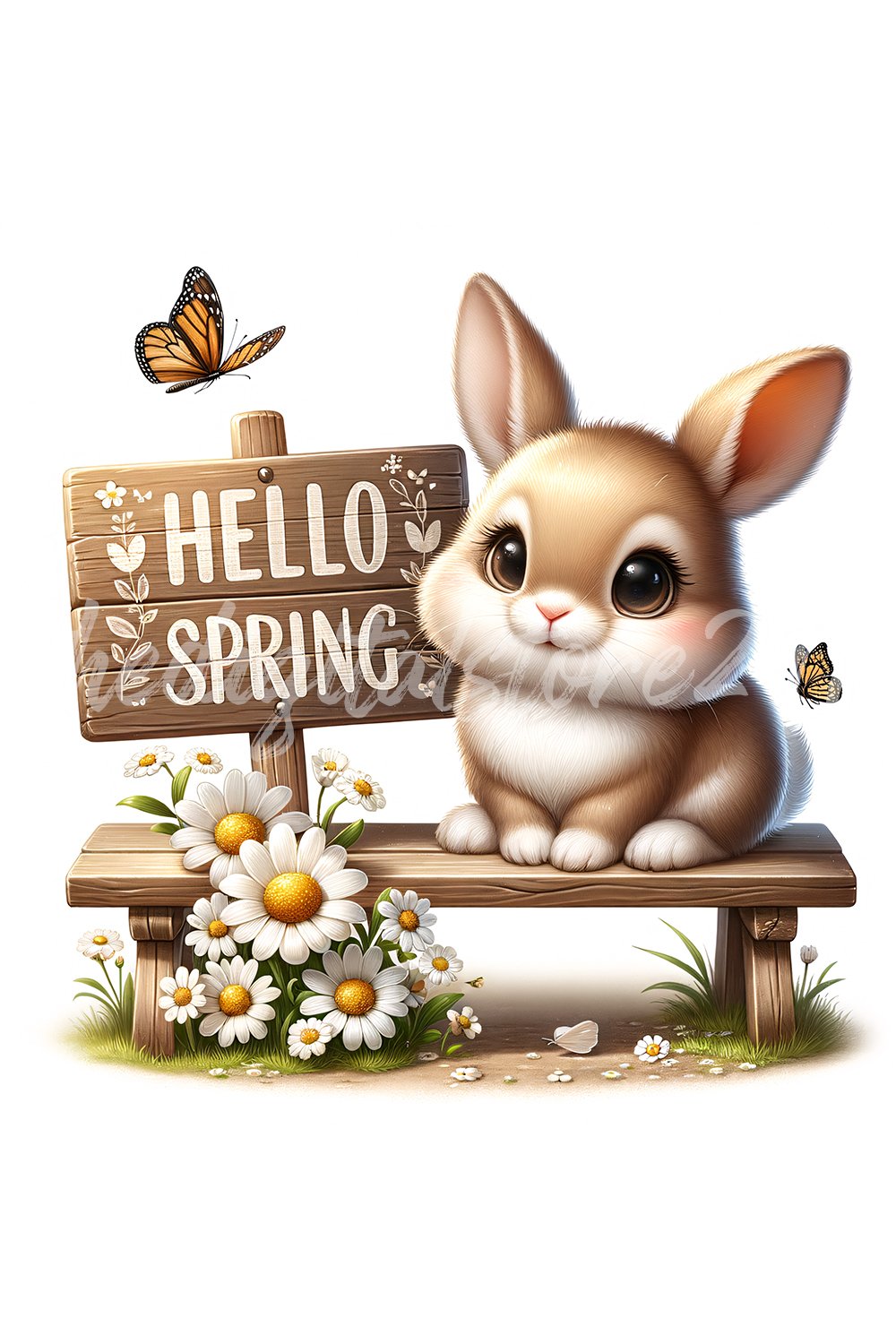 Cute Bunny with Daisy Florals JPG Design (3557445)