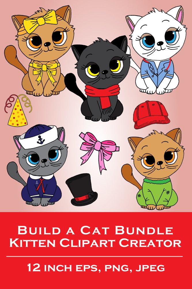 Build a Cat Clipart Bundle | Cute Dress a Kitten Creator Kit