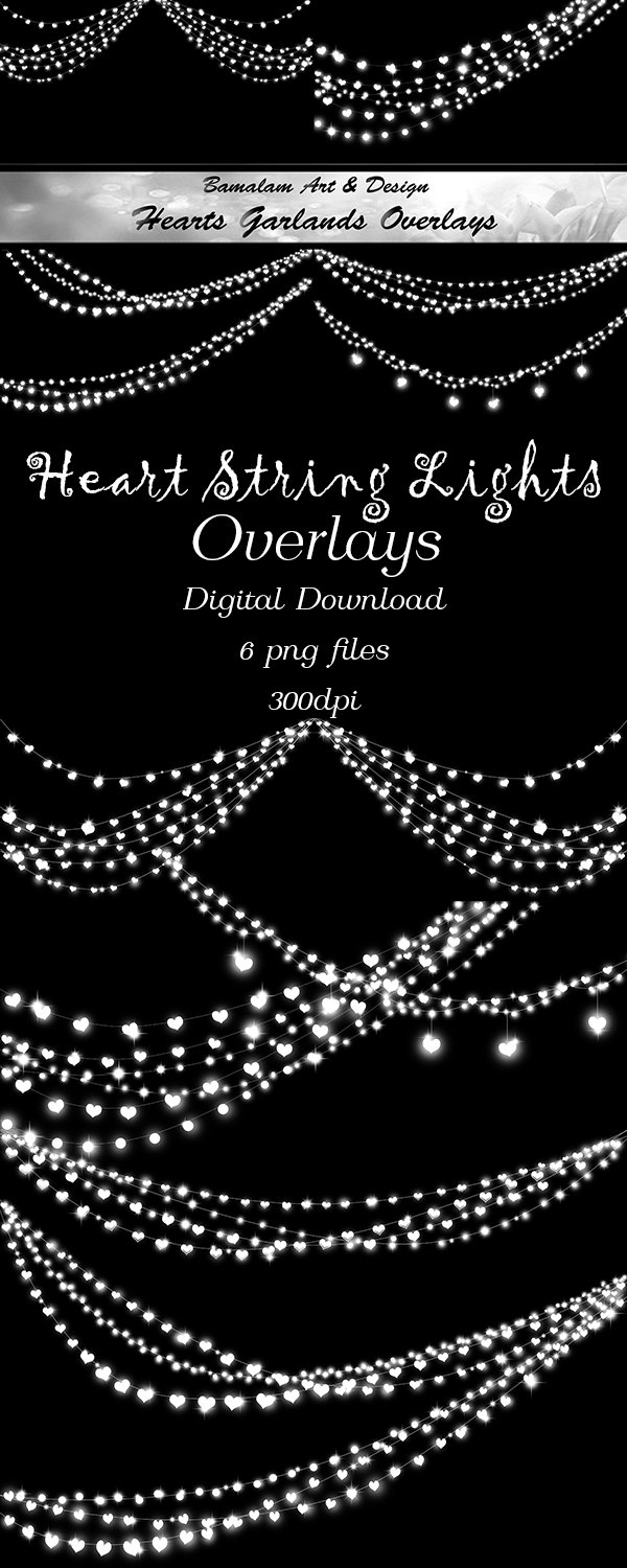 Heart String Light Garland Overlays