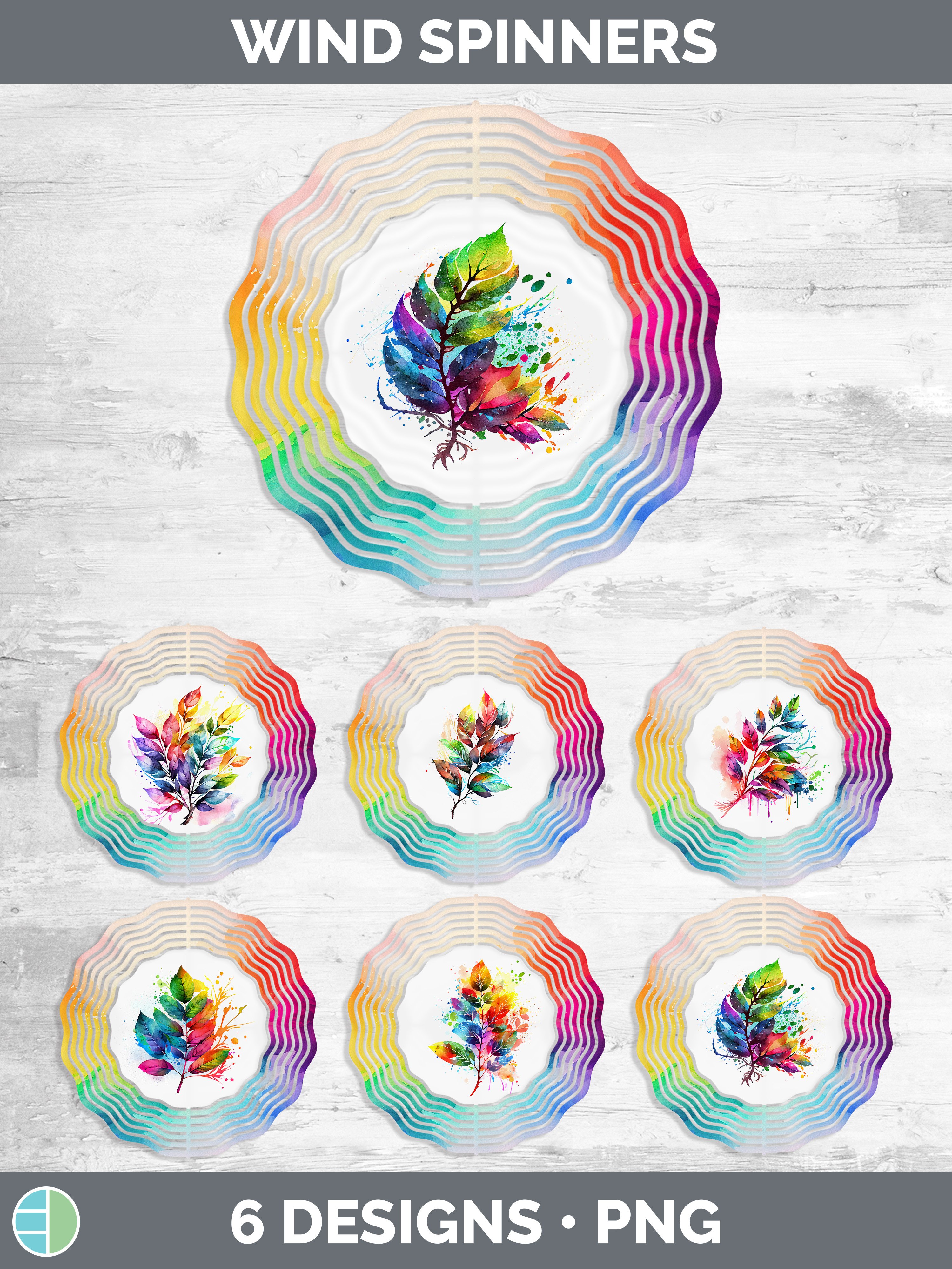 Rainbow Elm Leaves Wind Spinner | Sublimation Spinner Design