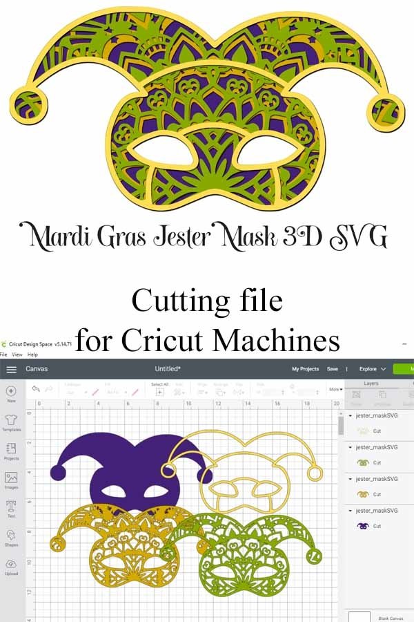 Mardi Gras Jester Mask Mandala - 4 Layered 3D Design SVG
