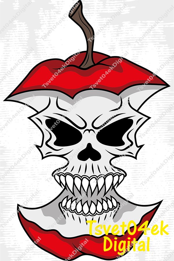 Illustration of an apple with a skull