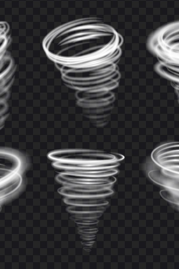 Realistic 3D tornado vortex, swirl hurricane wind effects. D