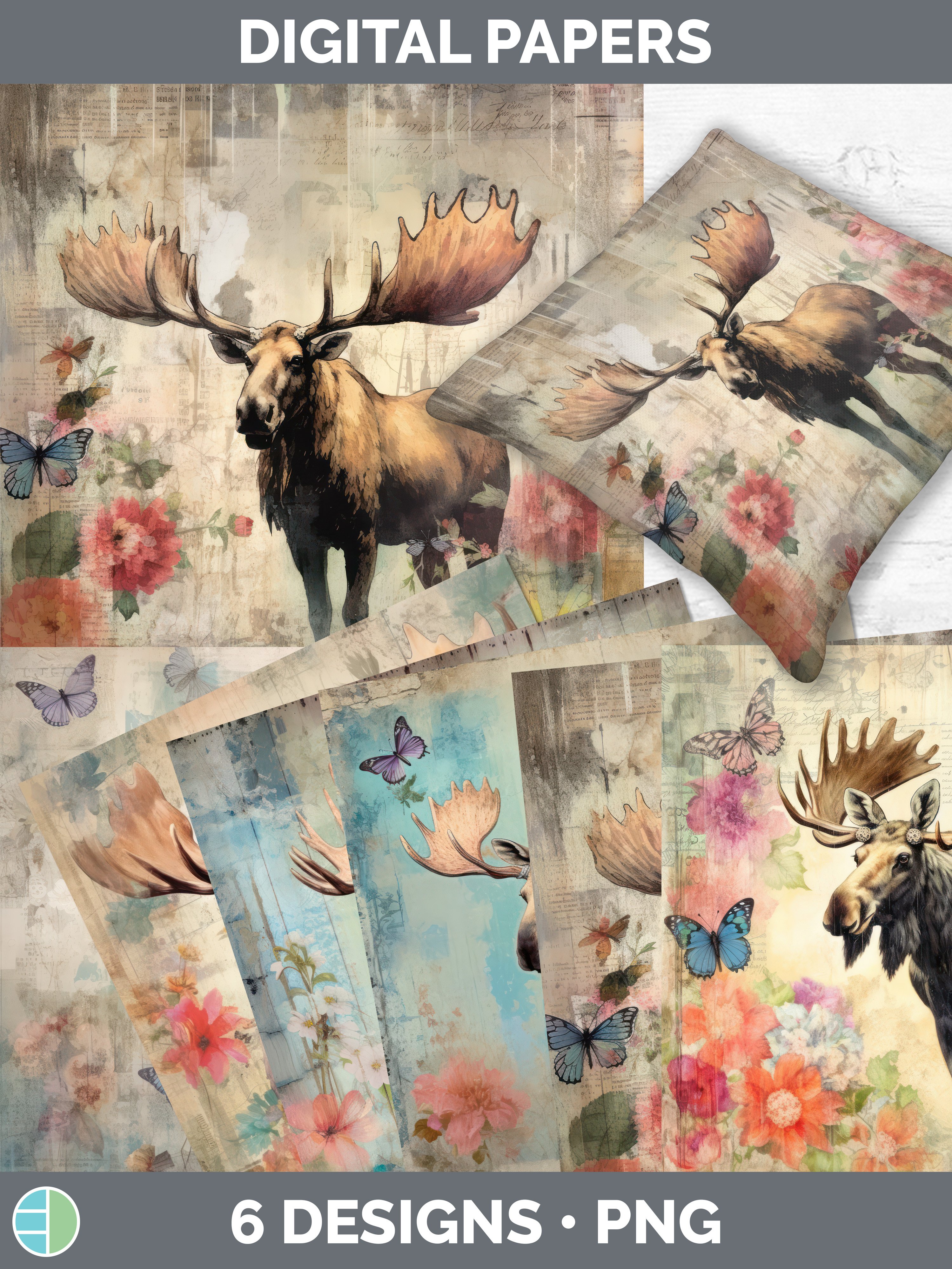 Vintage Moose Paper Backgrounds | Digital Scrapbook Papers D