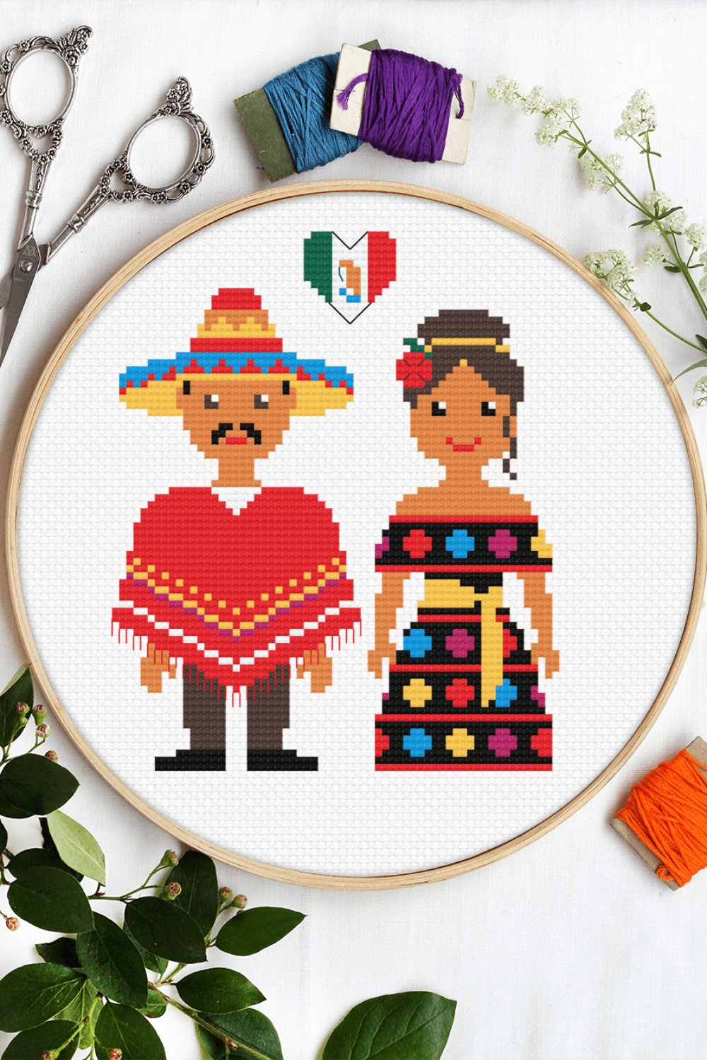 Mexican Love Cross stitch pattern Mexico patriotic wedding