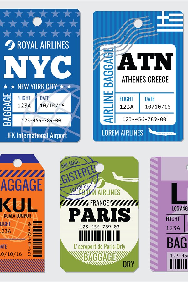 Retro baggage tags and travel vector stock