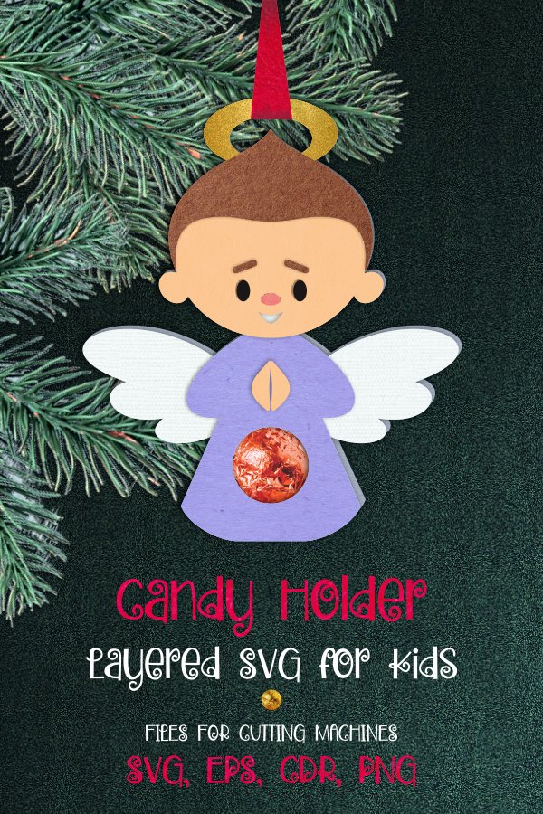 Christmas Angel Boy Ornament Candy Holder Template SVG