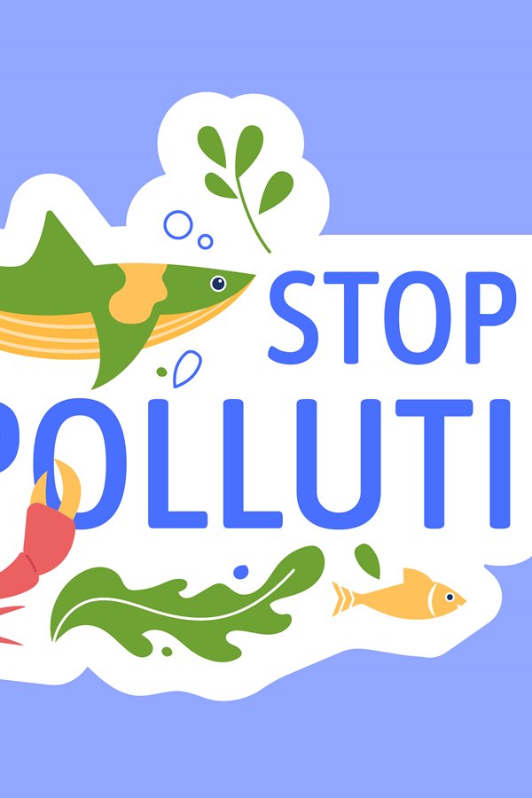 Stop pollution ocean and sea, banner badge