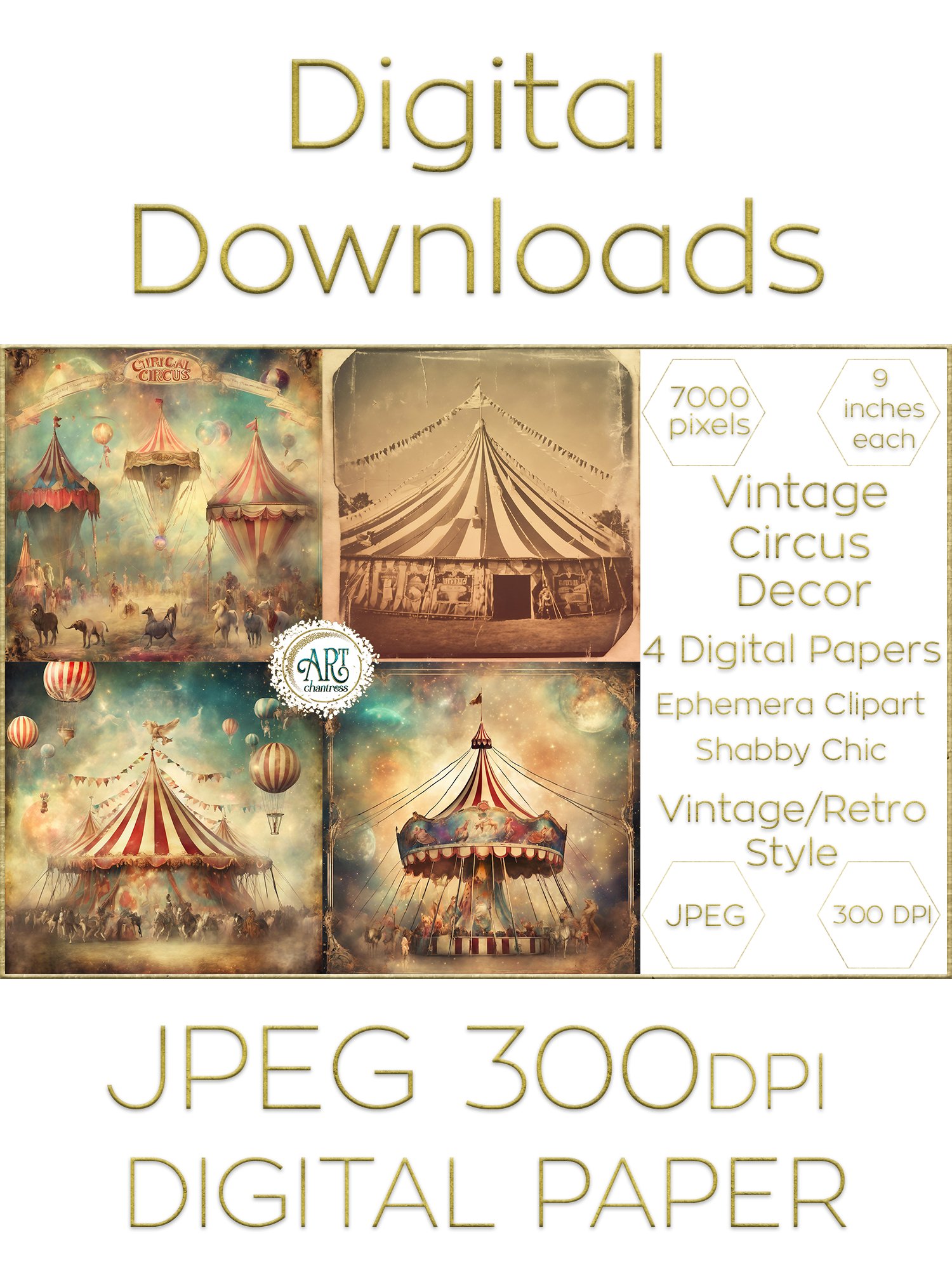 Vintage Retro Fantasy Circus Digital Papers (3374950)