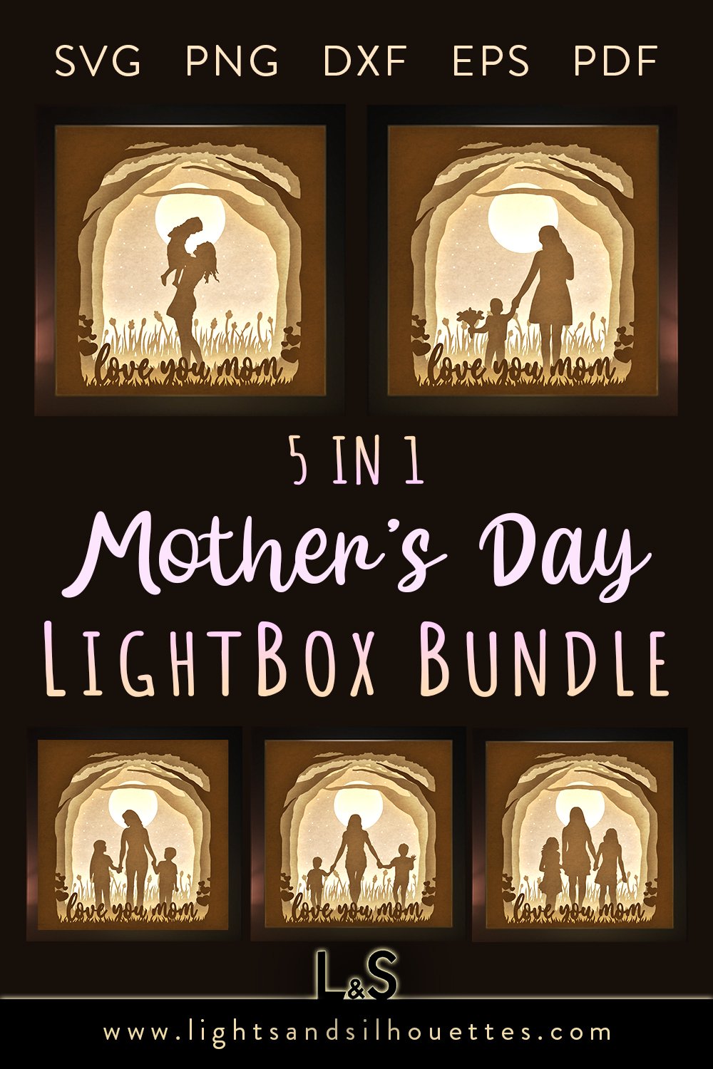 Mom and Kids Light Box Template | Mother Shadow Box Bundle