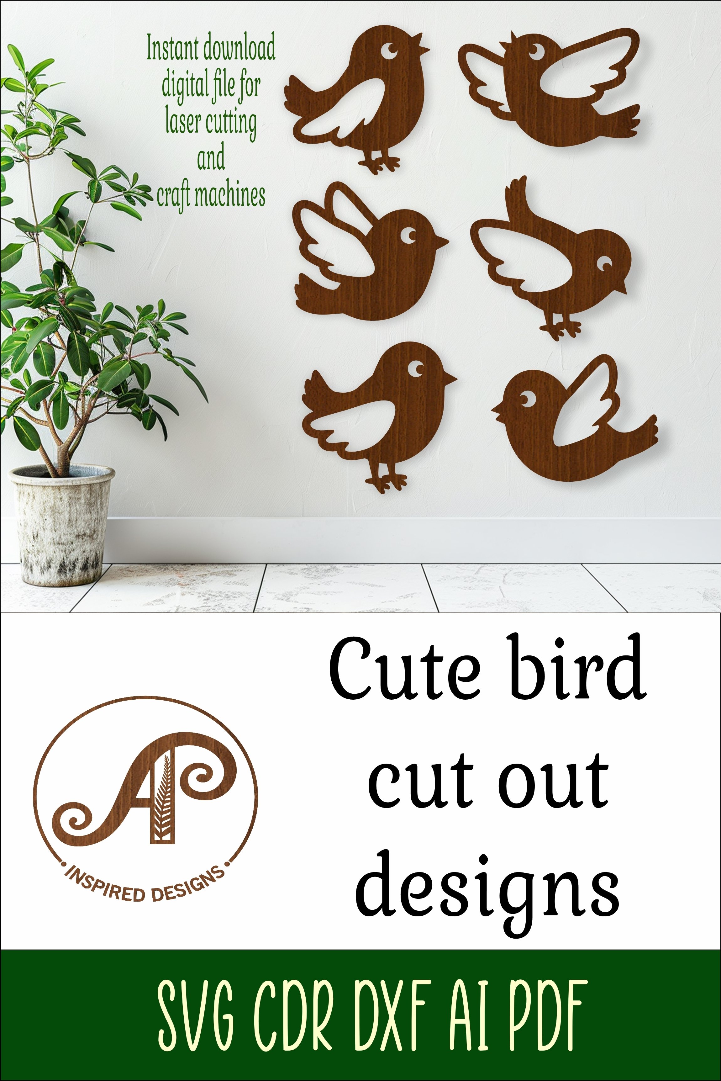 Cute little birds Silhouette laser cut wall art