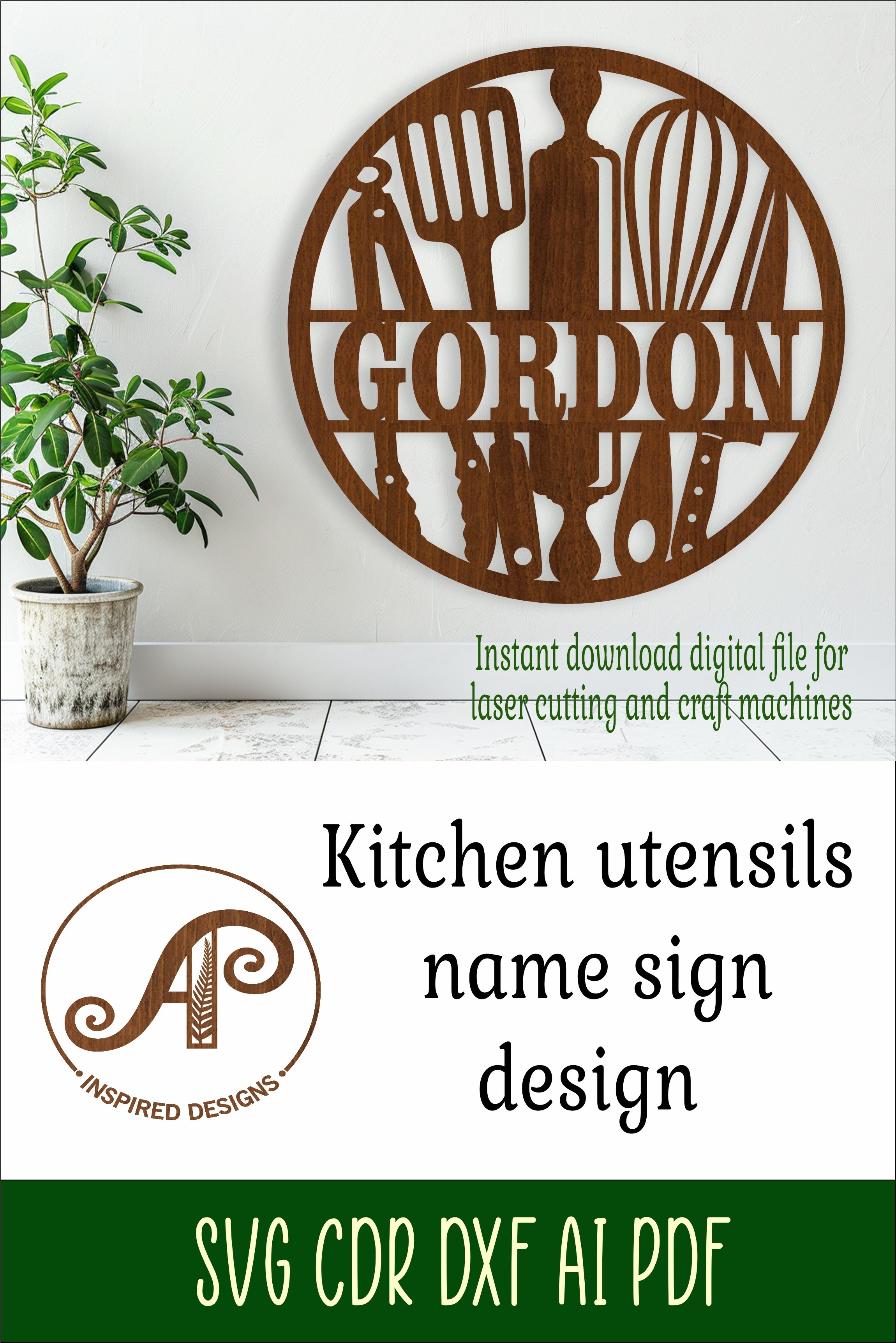 Kitchen utensils name wall art sign, SVG file