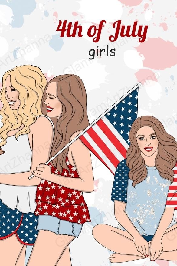 4th of July GIRLS Independence Day Patriotic Clipart - PNG