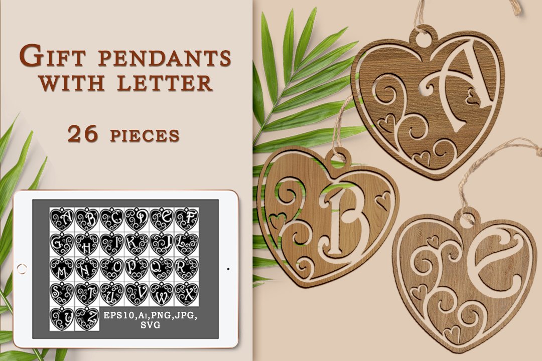 Set of hearts with letters. SVG