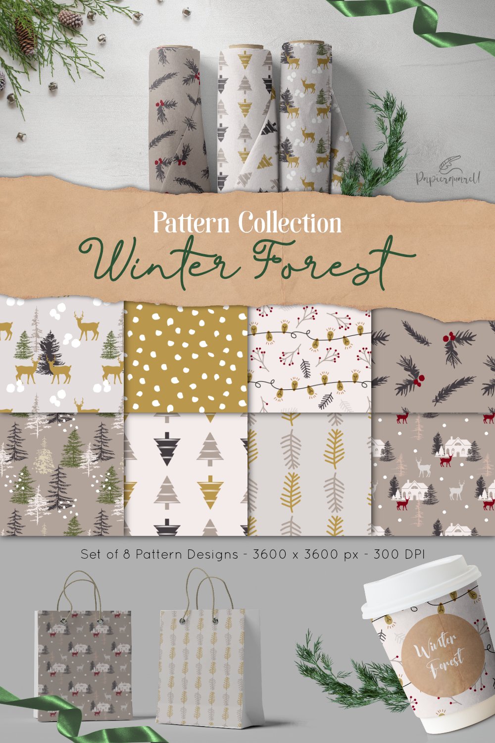 Winter Forest Pattern Set - 8 seamless Patterns