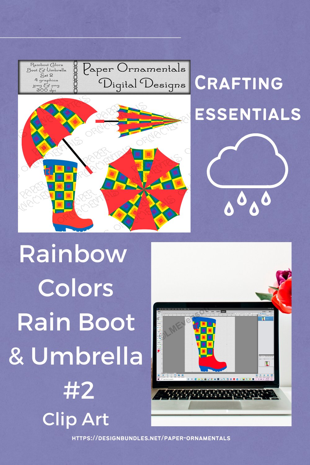 Clip Art, Rain Boot & Umbrella Rainbow Colors Clip (1412063)