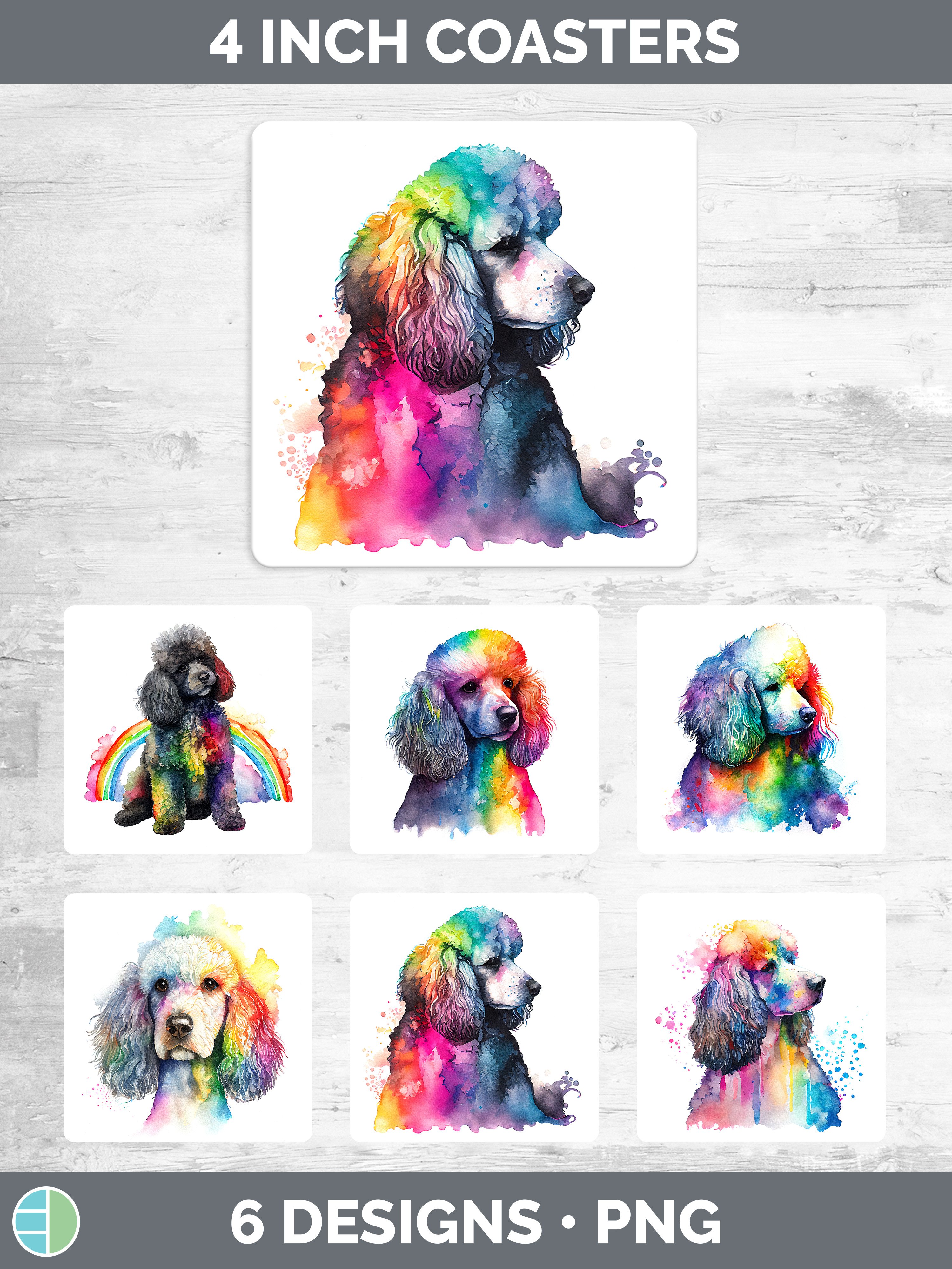 Rainbow Poodle Square Coaster | Sublimation Coaster Designs