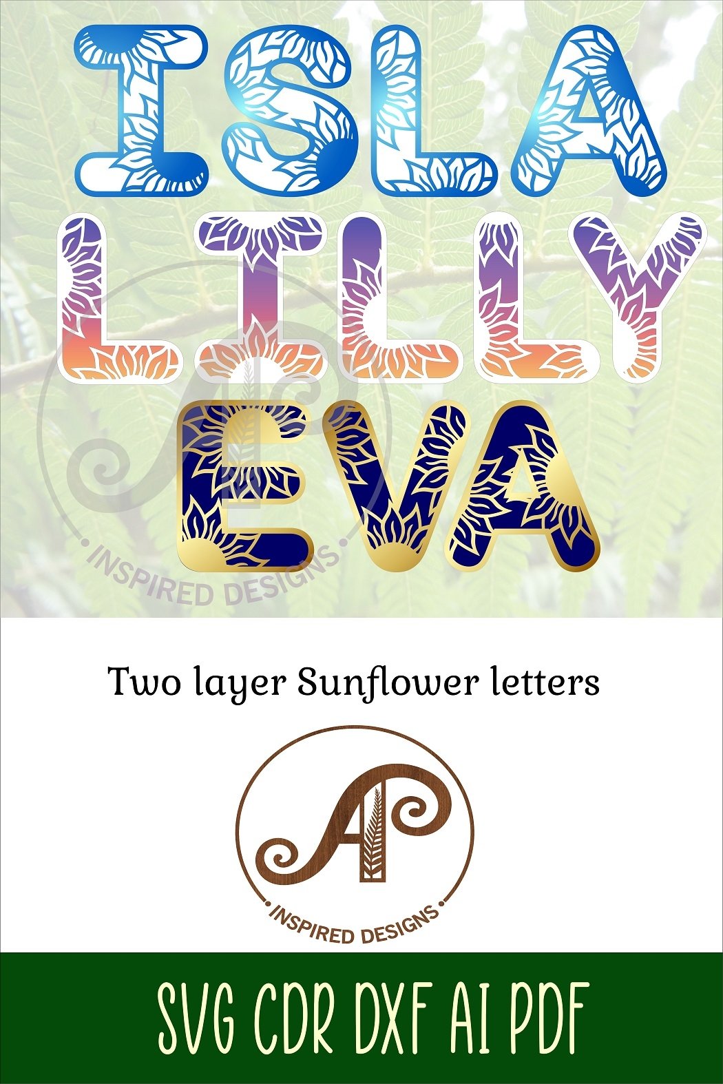 Sunflower theme alphabet set. 2 layer letters. 44 letters