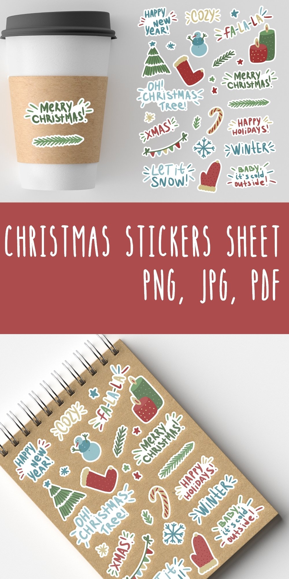 Festive stickers sheet - Christmas and New Year sayings
