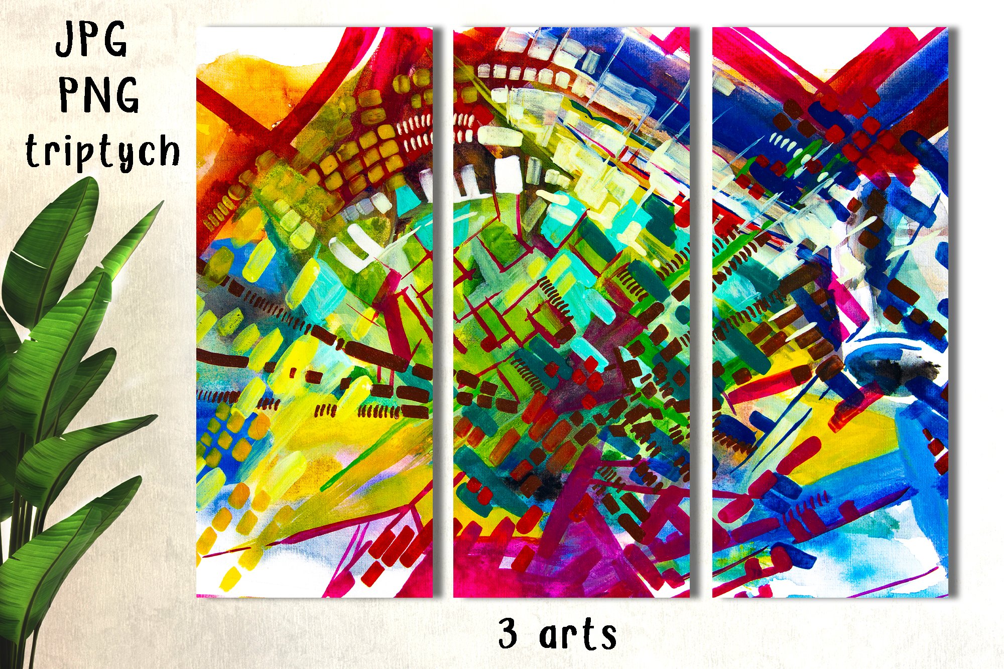 Triptych. Paintings in the interior.Colorful Abstraction