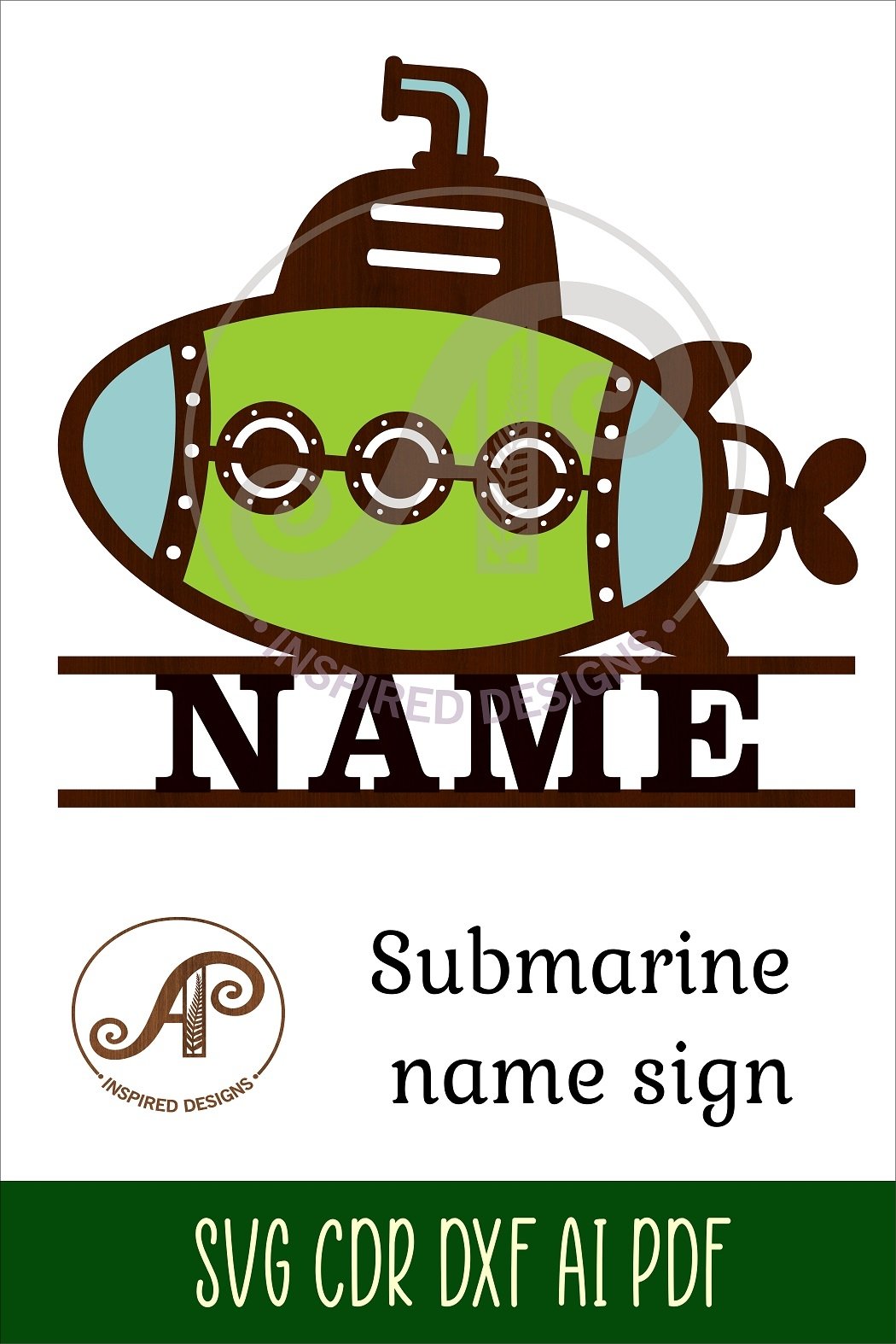 Submarine theme Name sign svg laser cut template