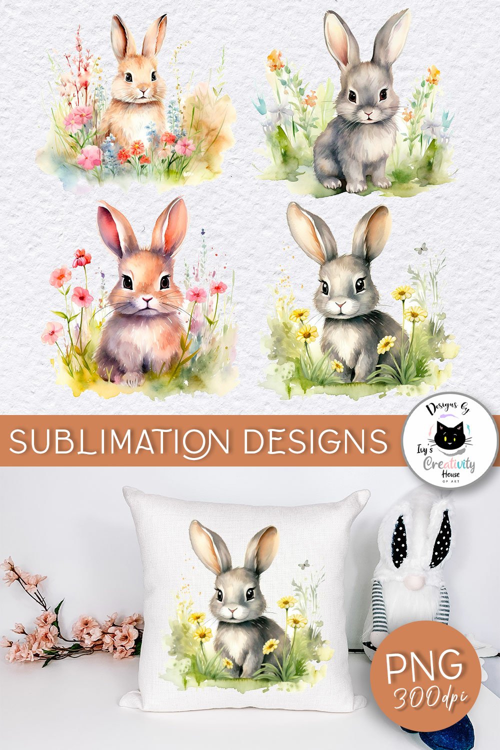 Watercolor Easter Bunny Clipart | Cute Easter Sublimation