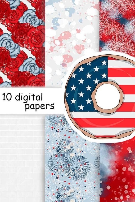 4th of July PATTERN Fourth of July Patriotic Clipart - JPEG