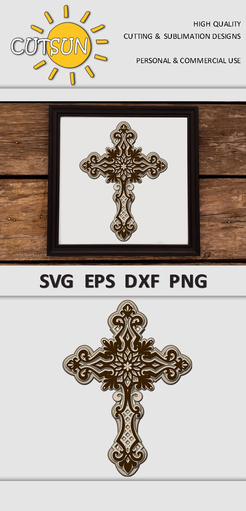 3D Layered Cross |2| SVG cut file| Layered Floral cross SVG