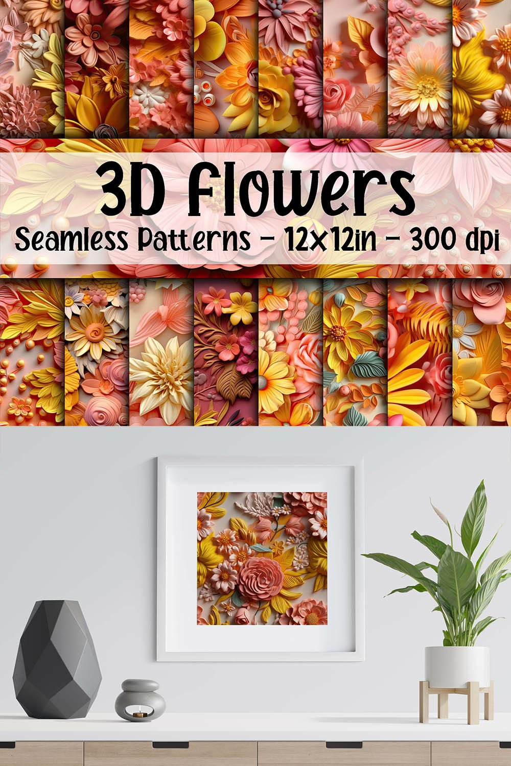 Seamless 3d Flowers Digital Paper