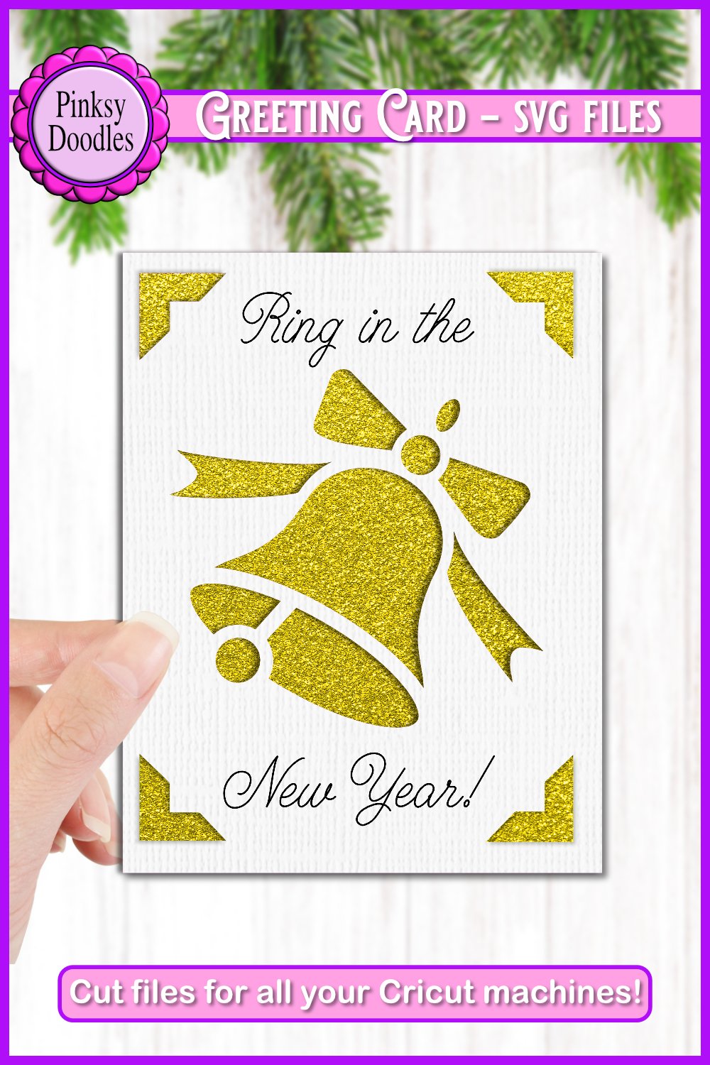 New Year paper cut and draw card svg cut file with envelope