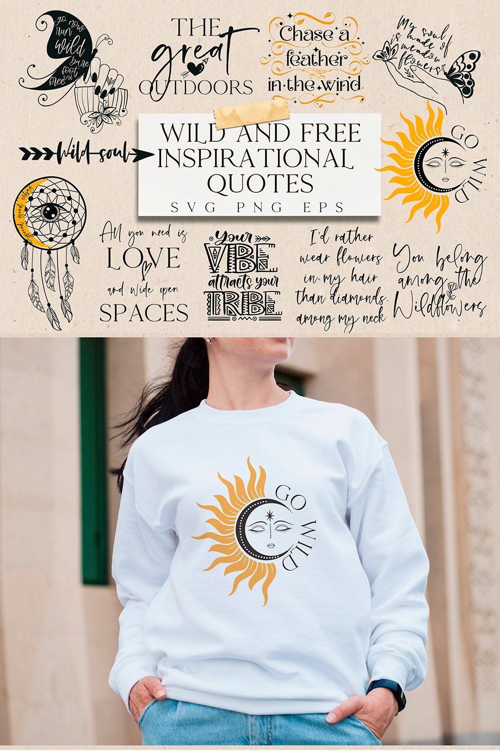 WILD and FREE Inspirational quotes BUNDLE. SVG PNG EPS.