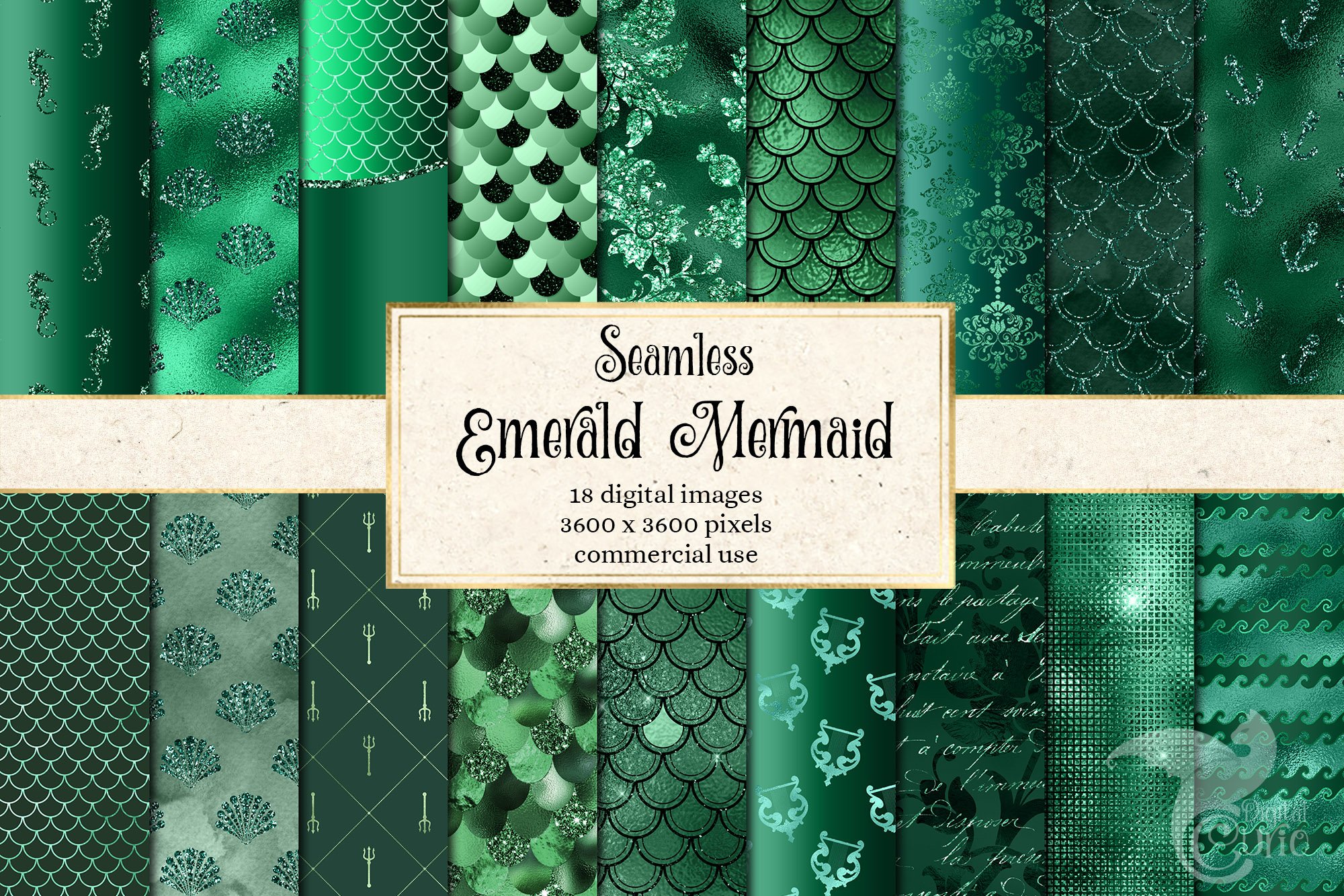 Emerald Green Mermaid Digital Paper