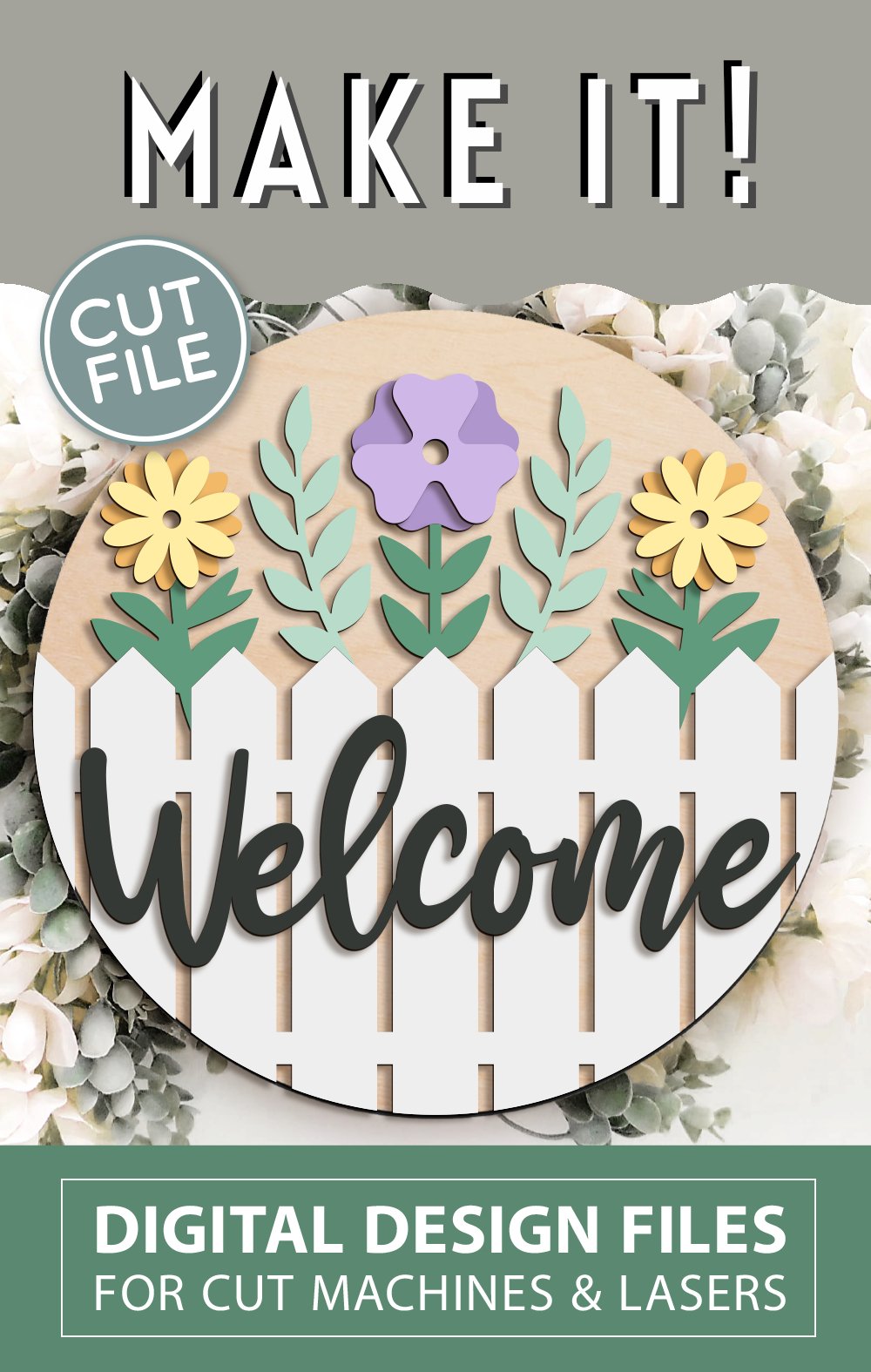 Welcome Fence with Flowers Sign - SVG Laser Cut File