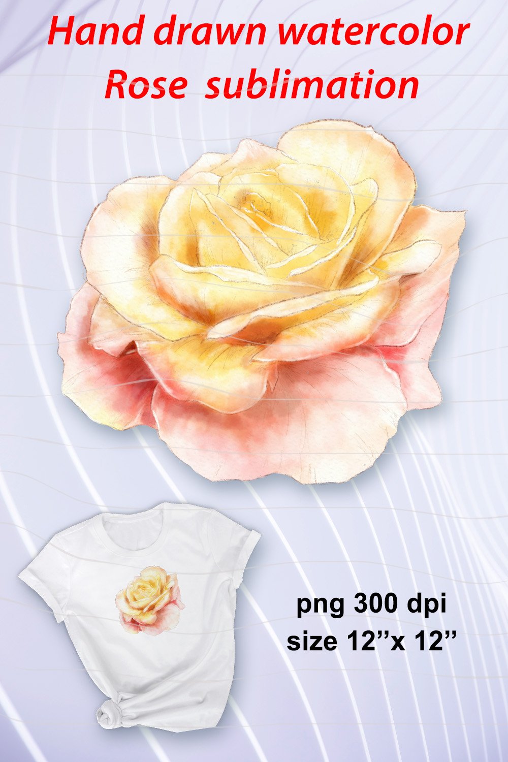 Rose sublimation watercolor png flowers on bleach effect