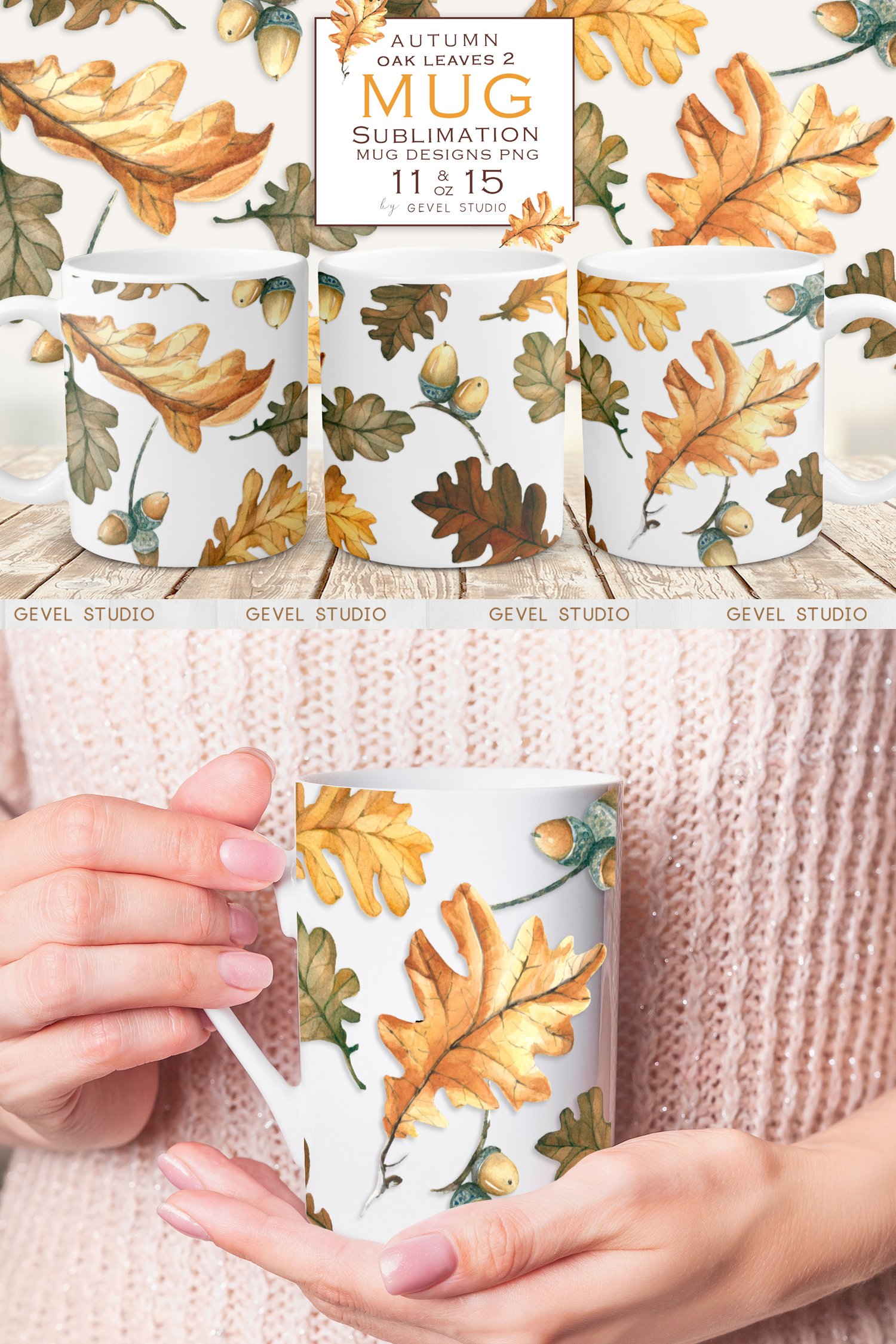 Fall Mug Wrap Sublimation Design | Autumn Leaves Background