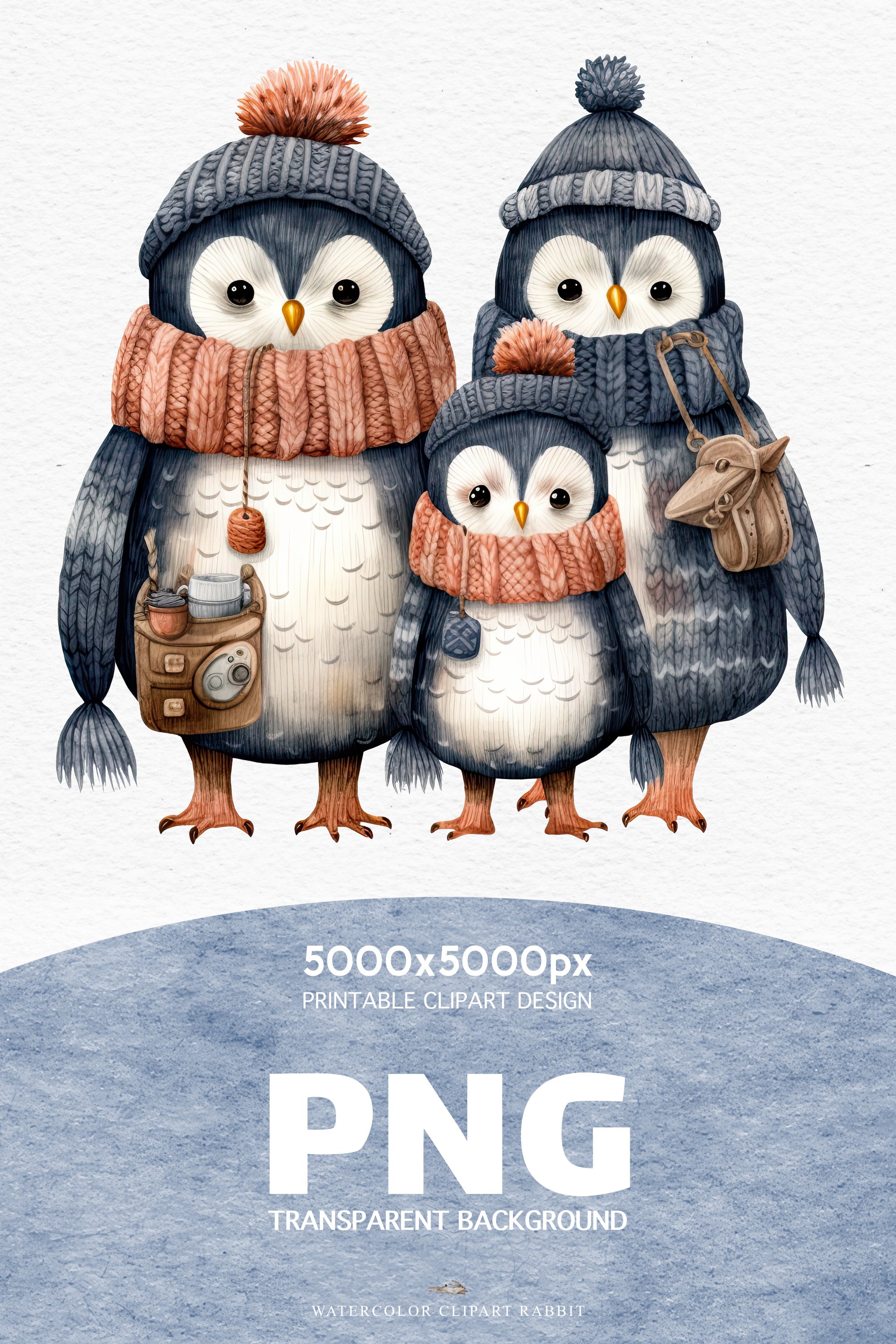 Cute Winter Baby Penguin Crochet Christmas Animals Clipart