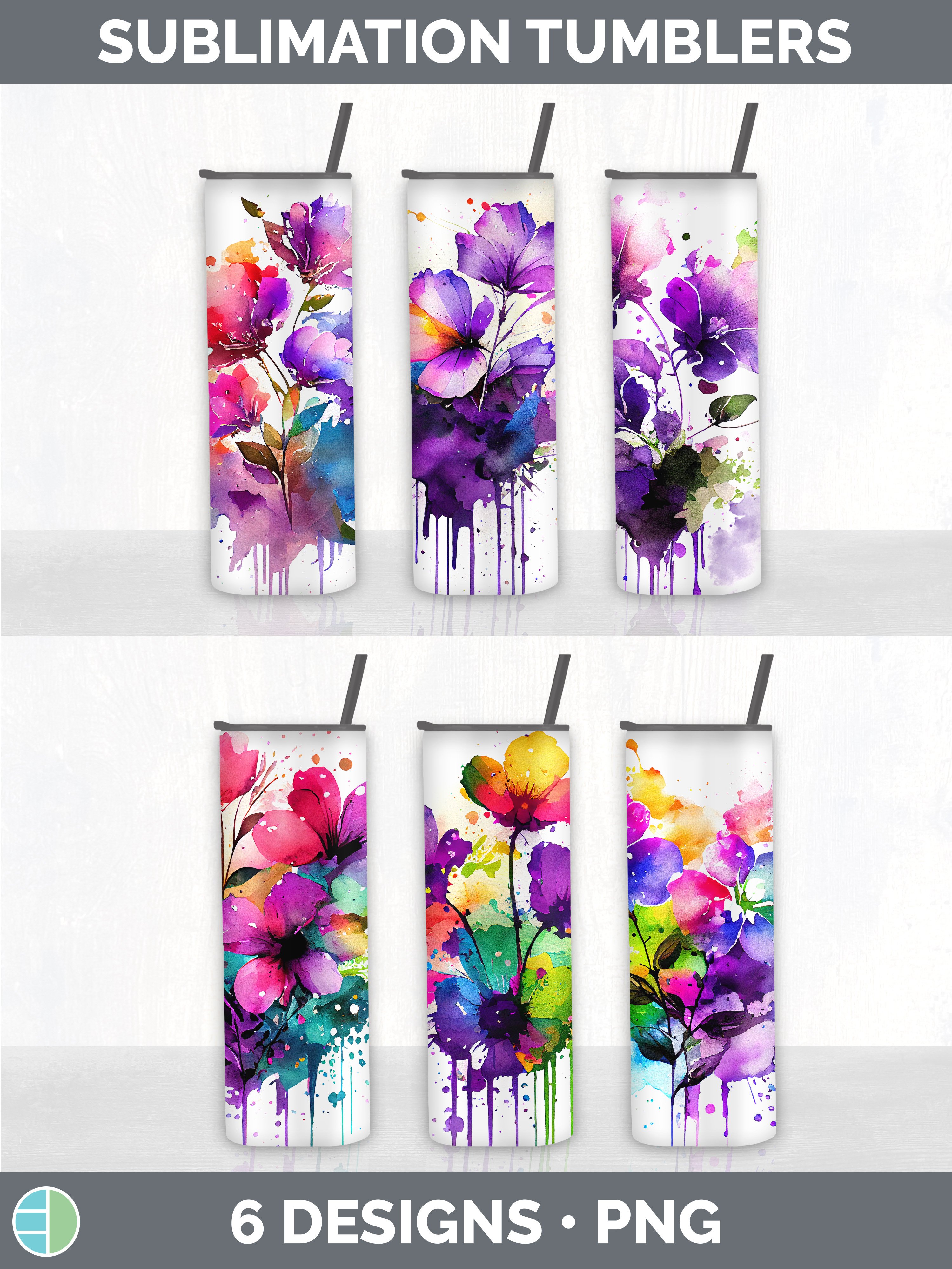 Rainbow Violet Flowers Tumbler | Sublimation 20 oz Skinny Tu