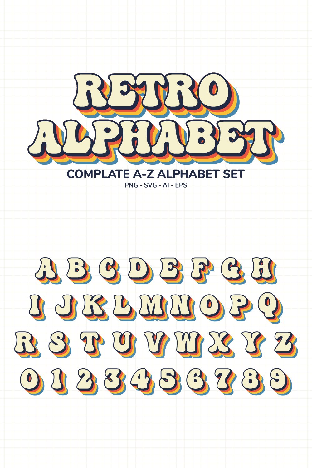 Retro 70s Alphabet Rainbow Bundle SVG File