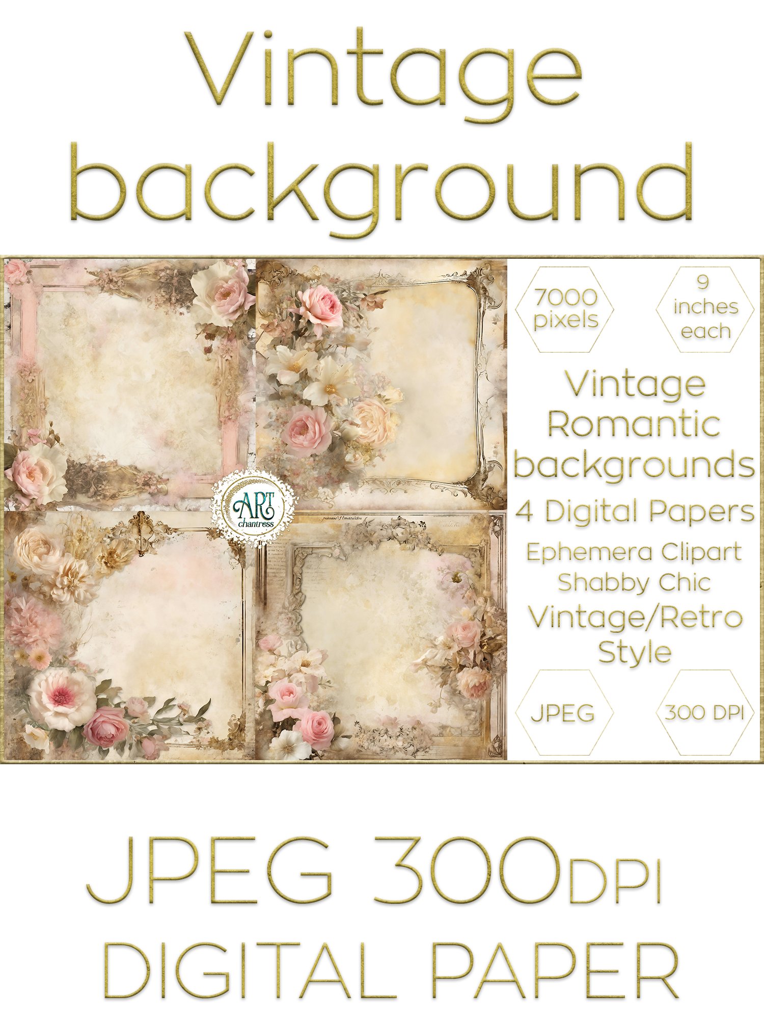 Watercolor Ivory Vintage Digital Paper Shabby Chic (3038274)