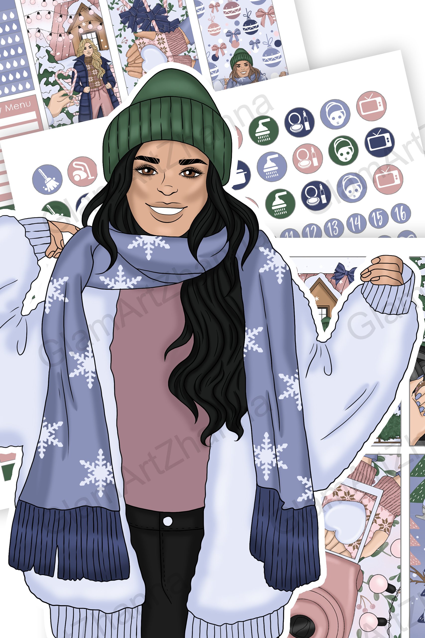 Winter Christmas Holiday Printable Stickers Box Size 2"x1,5"