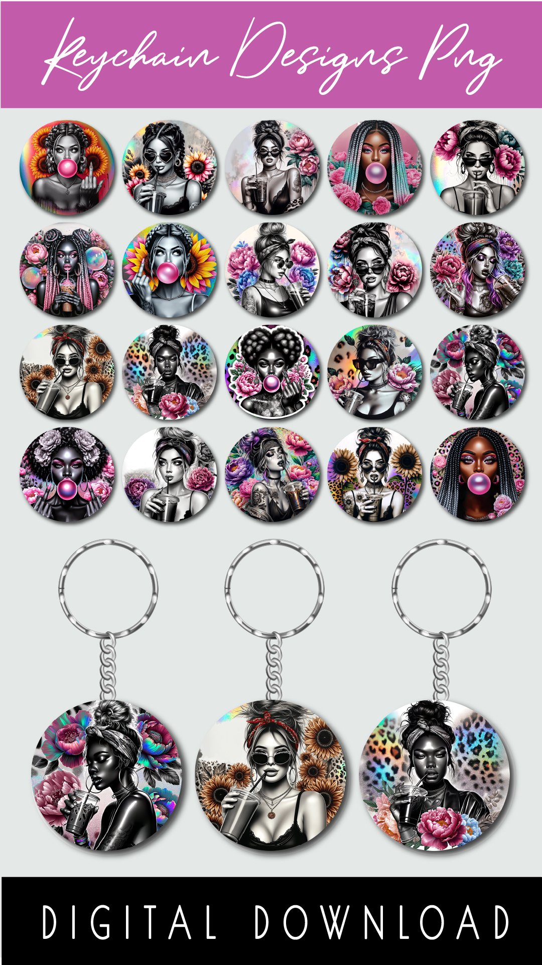Sassy Girl Keychain - Round Keychain Sublimation (3962860)