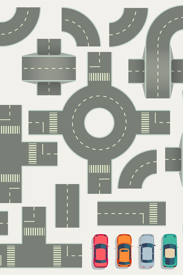 Highway road construction map top view vector elements
