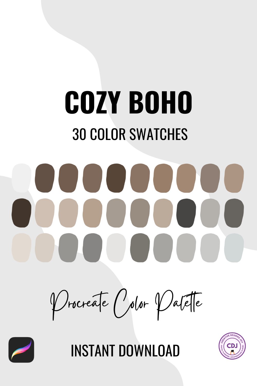Cozy Boho Procreate Color Palettes, 30 Color Swatches