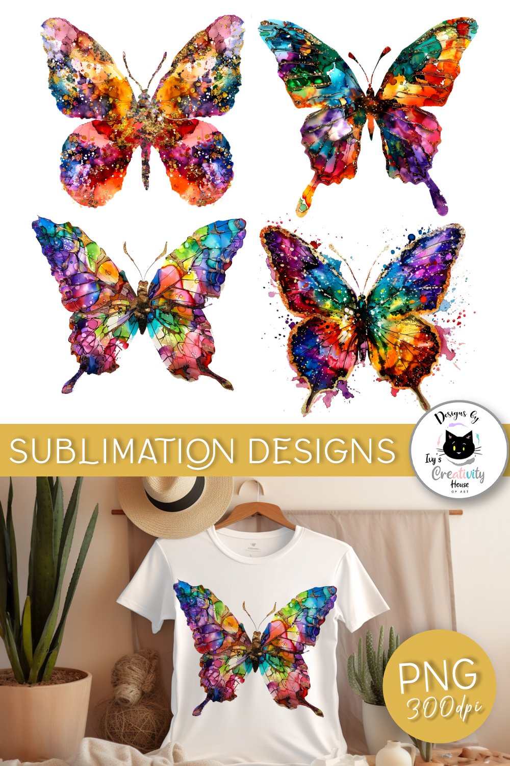 Glittery Butterfly Clipart | Butterfly Sublimation Designs