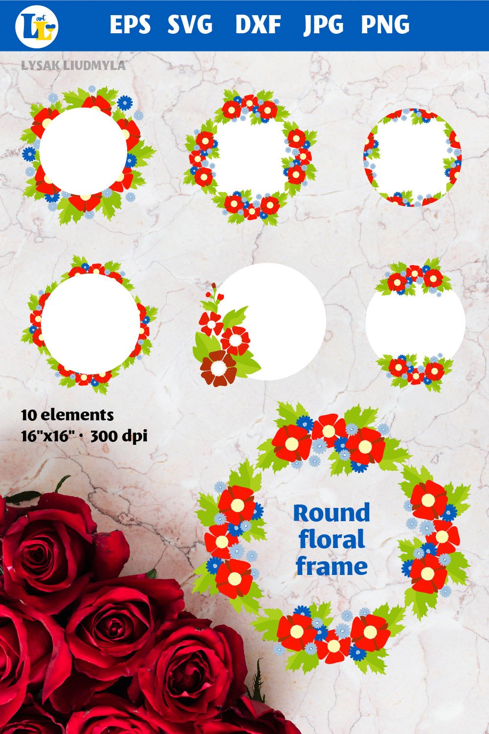 Round floral frames, 6 vector illustrations flower wreaths