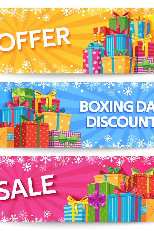 Boxing day. Holiday gift boxes with ribbon, xmas or wedding