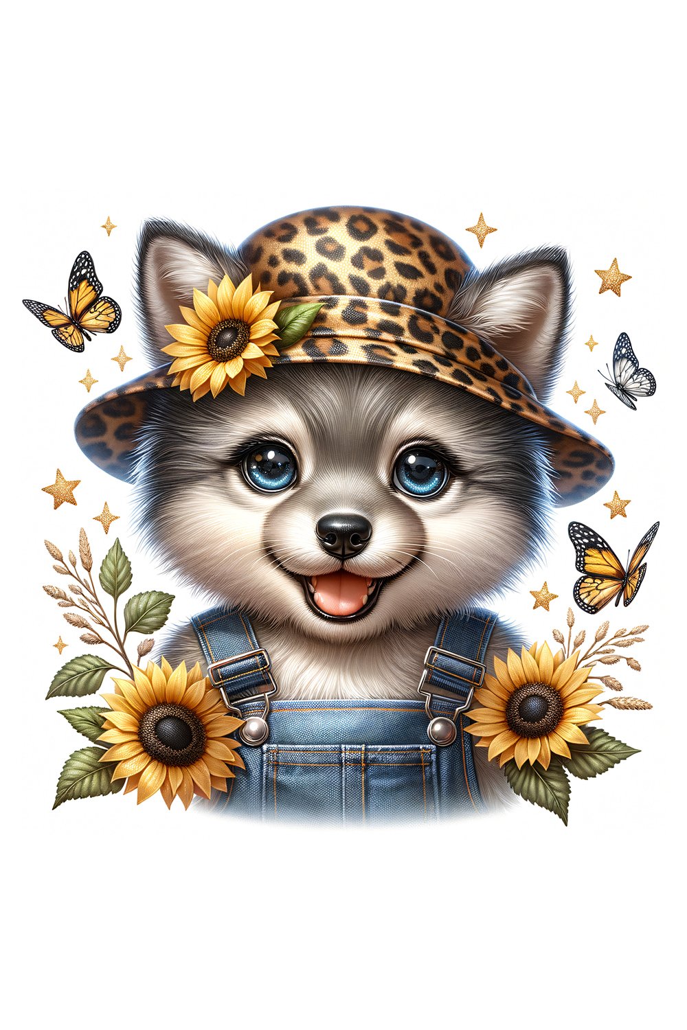 Cute Wolf with Sunflowers JPG File (3550629)
